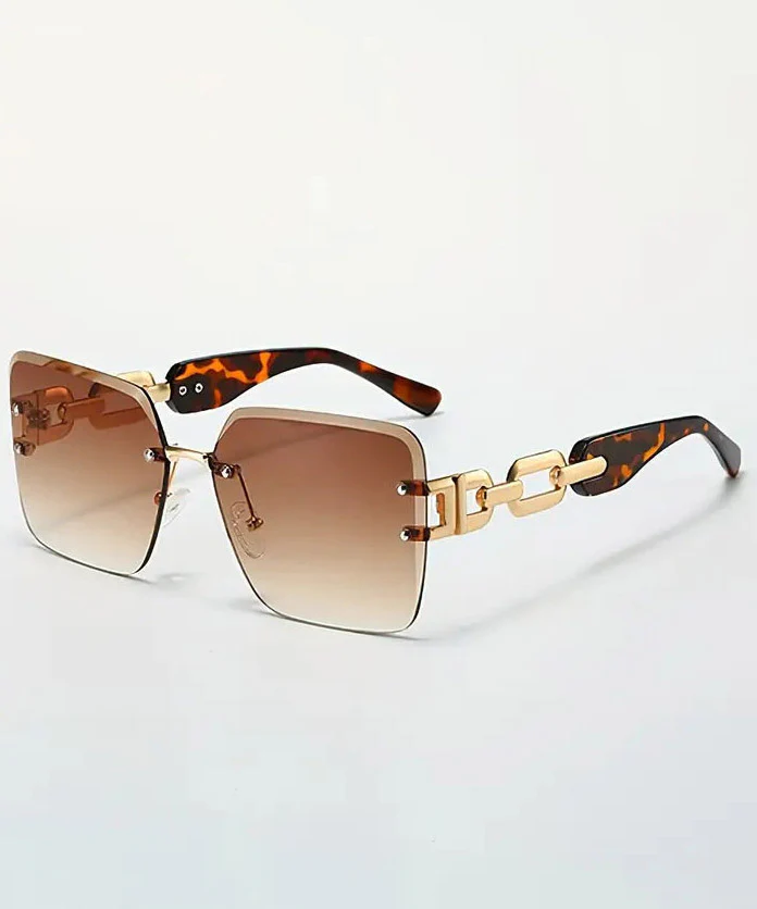 Modern Tawny Metal Hollow Out Patchwork Square Sunglasses