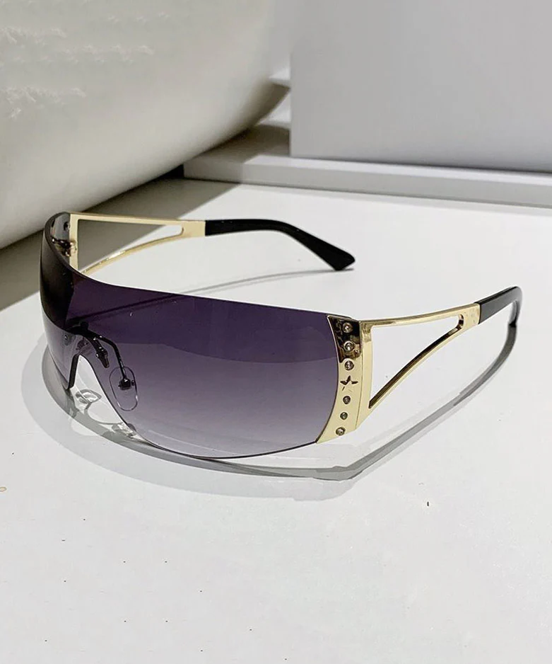 Boho Gold Grey Resin Zircon UV Protection Sunglasses